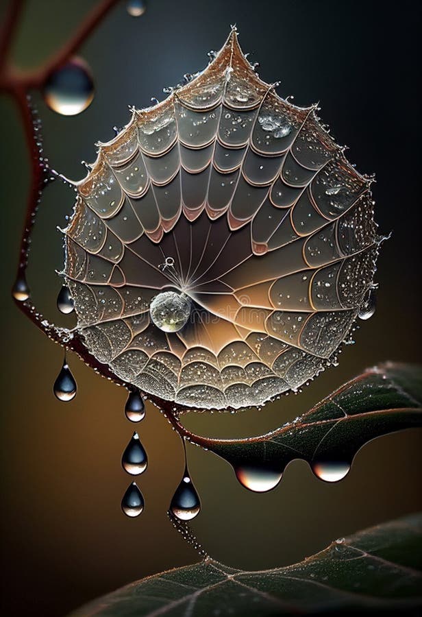 A Web that Has Been Hit by Water Droplets. AI Generated Stock ...