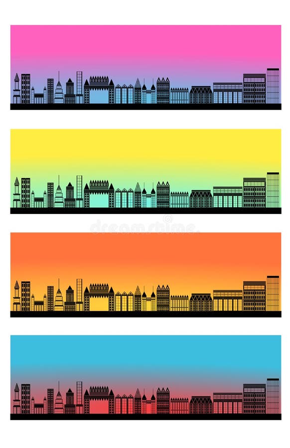 Web Header Banner Set City Skyline Stock Illustration - Illustration of ...