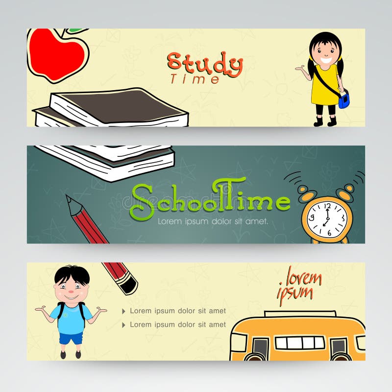 Web Header or Banner Set of School Time. Stock Illustration ...