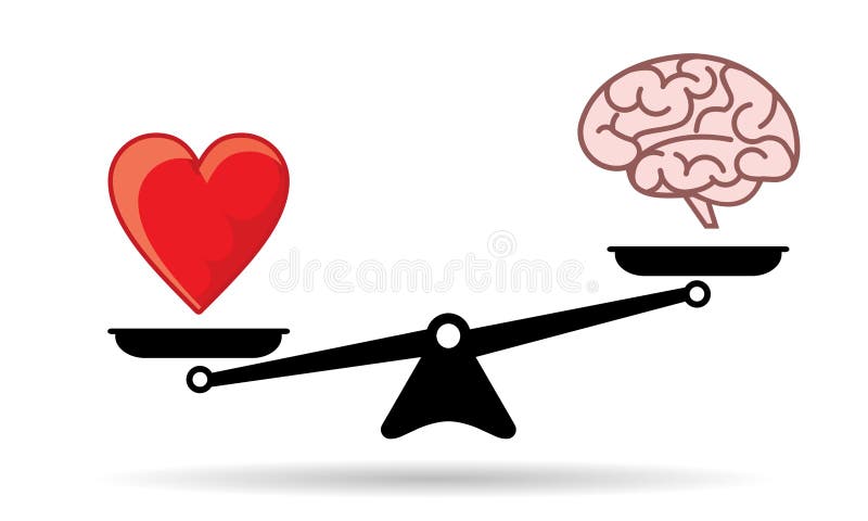 Heart and brain on scales stock vector. Illustration of thinking ...