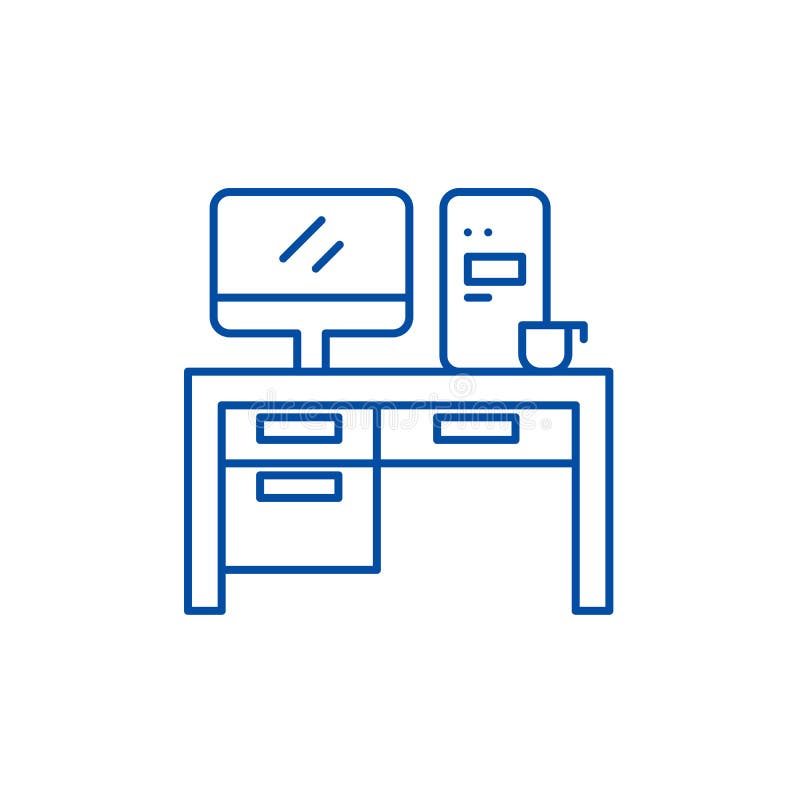 Home Computer Desk Line Icon Concept. Home Computer Desk Flat Vector ...