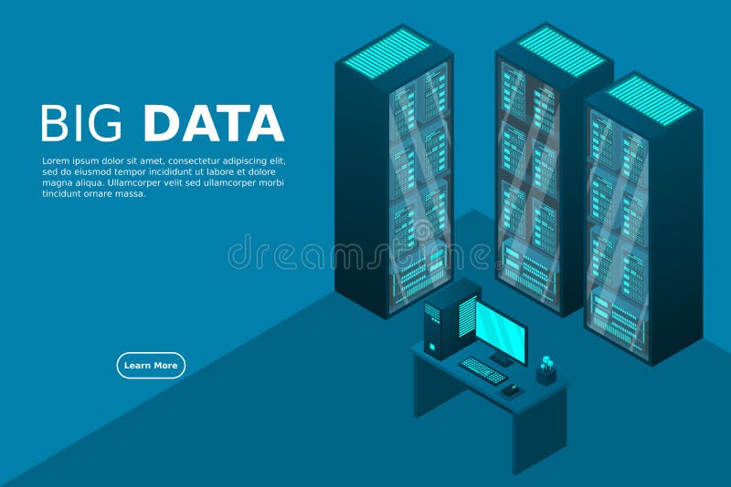Web Hosting and Big Data Processing, Server Room Rack. Concept of Data Center Isometric Stock ...