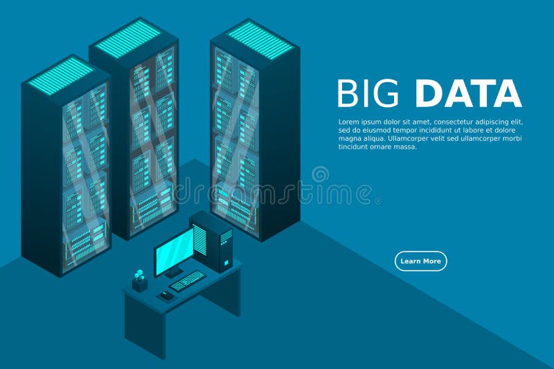 Web Hosting And Big Data Processing Server Room Rack Concept Of Data Center Isometric Stock