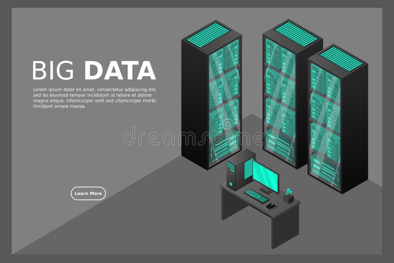 Web Hosting and Big Data Processing, Server Room Rack. Concept of Data Center Isometric Stock ...