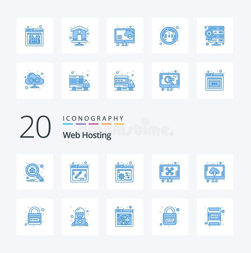 20 Web Hosting Blue Color Icon Pack Like Computer Tools Web Control ...
