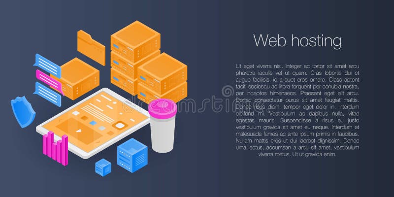Web Hosting Concept Banner, Isometric Style Stock Vector - Illustration ...