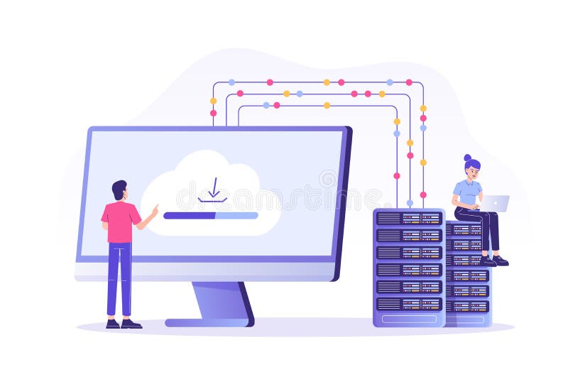 Web Hosting Concept With People Characters Online Database Server