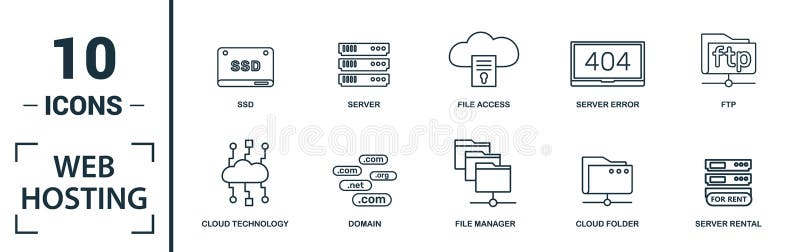 Web Hosting Icon Set. Include Creative Elements Data Structure, Cloud ...
