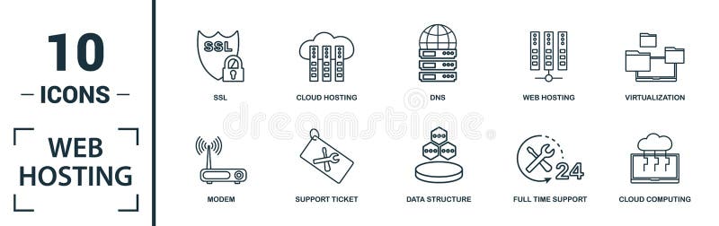 Web Hosting Icon Set. Include Creative Elements Data Structure, Cloud ...