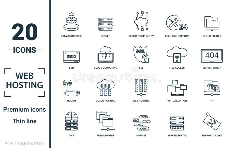 Web Hosting Icon Set Include Creative Elements Data Structure Cloud Technology Ssd File