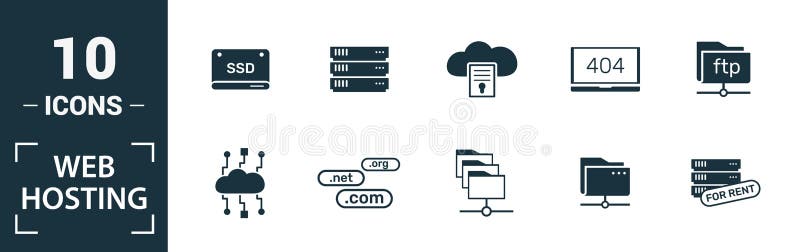 Web Hosting Icon Set Include Creative Elements Data Structure Cloud Technology Ssd File