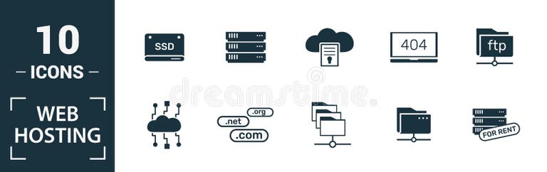 Web Hosting Icon Set. Include Creative Elements Data Structure, Cloud Technology, Ssd, File ...
