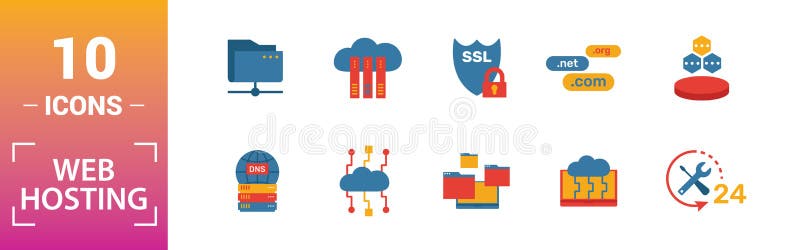 Web Hosting Icon Set. Include Creative Elements Data Structure, Cloud ...