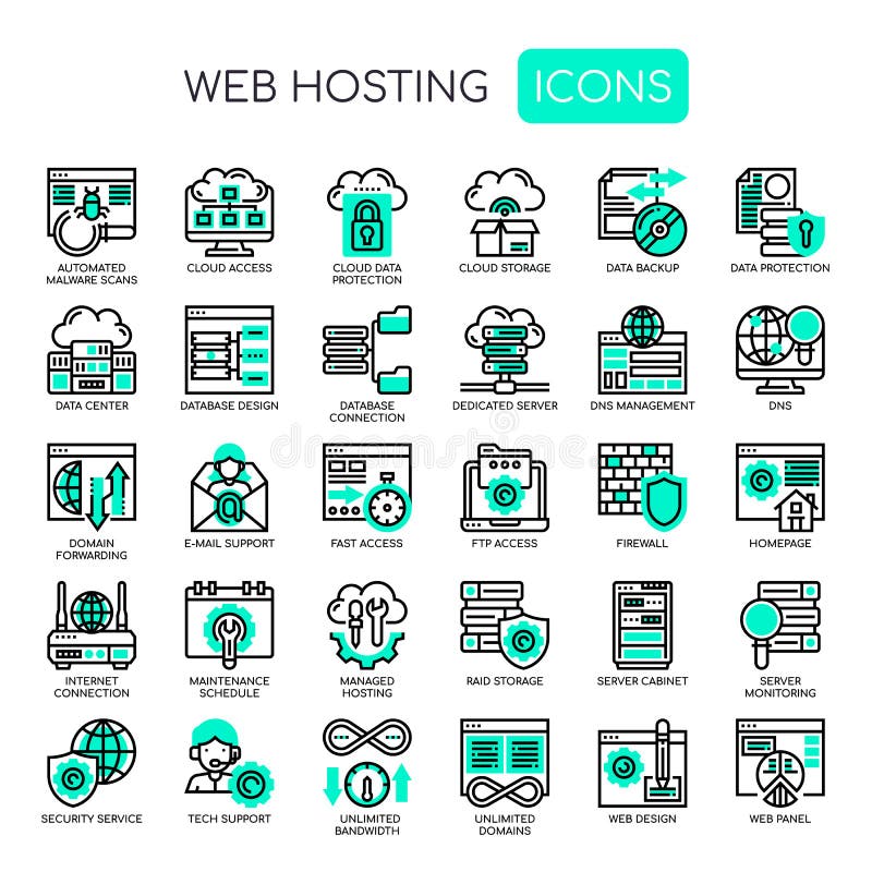 Web Hosting, Iconos Perfectos Del Pixel Ilustración del Vector ...