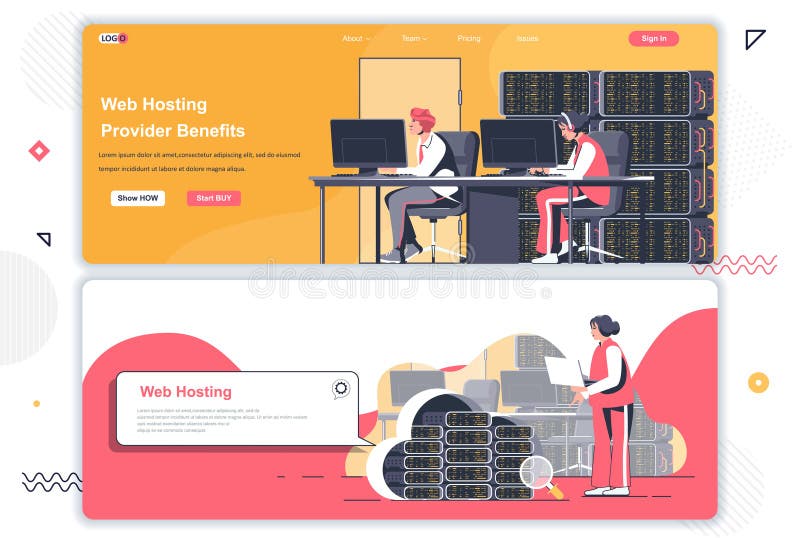 Web Hosting Provider Landing Pages Set. Data Center, Cloud Storage ...