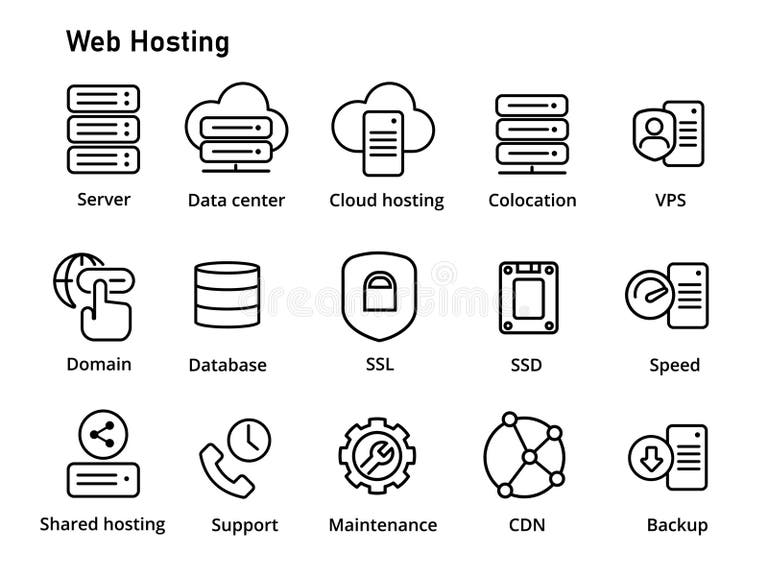Web Hosting Service Icon Set Outline Black Line Simple Server VPS ...