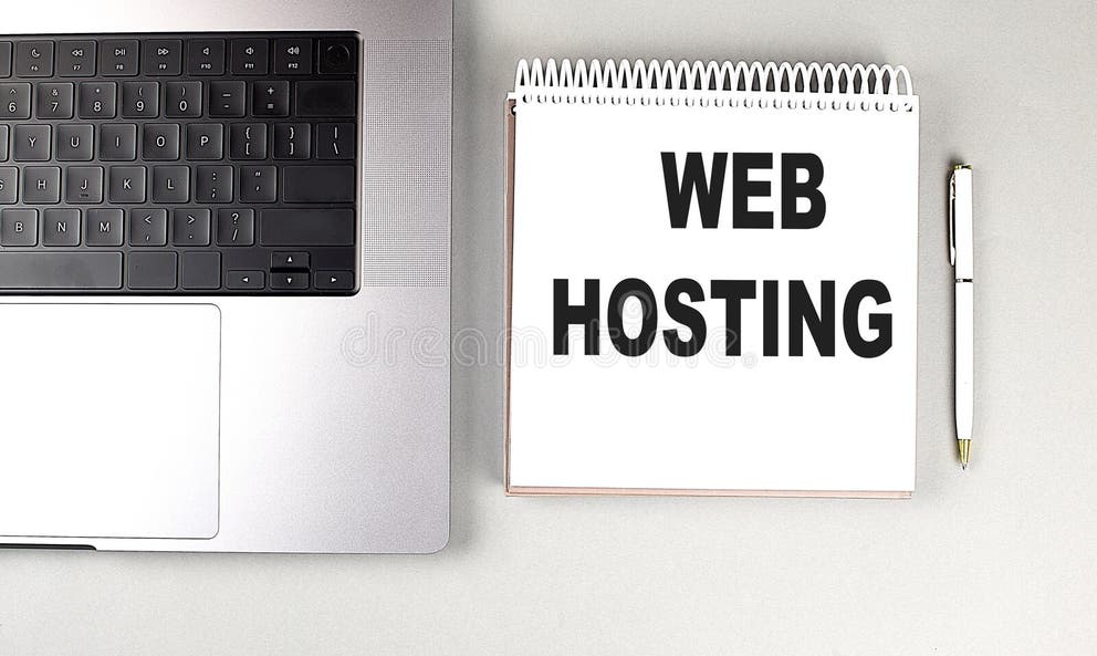 WEB HOSTING Text on Notebook with Laptop, Mouse and Pen Stock Image ...
