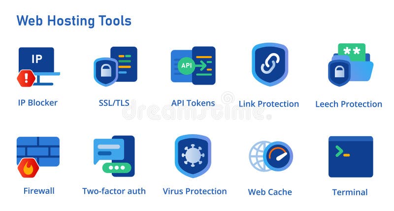 Web Hosting Tools Icon Set Service From Ssl Ip Blocker Firewall Api