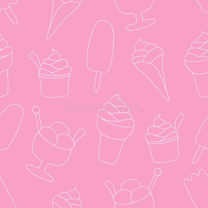 Ice Cream Seamless Pattern White Line On Pink Background Summer Food