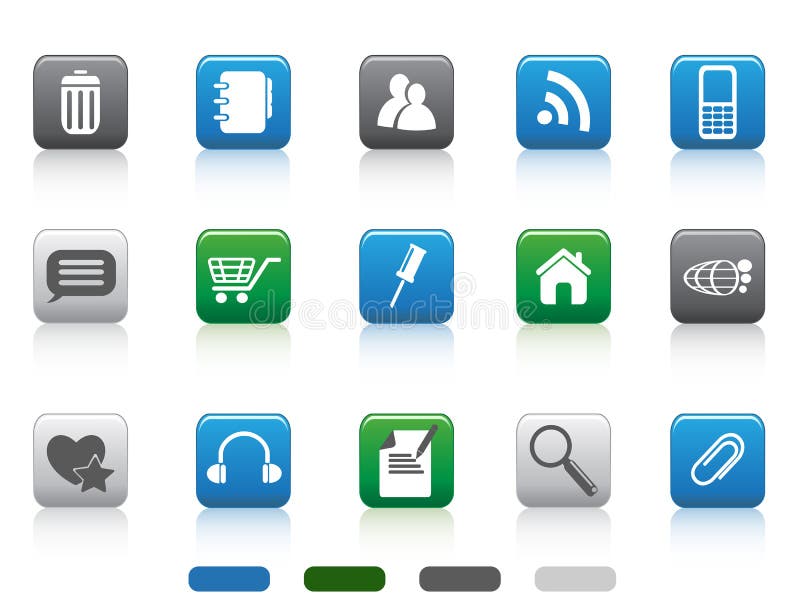 Media Web Icons, Green Sticker Series Stock Vector - Illustration of ...