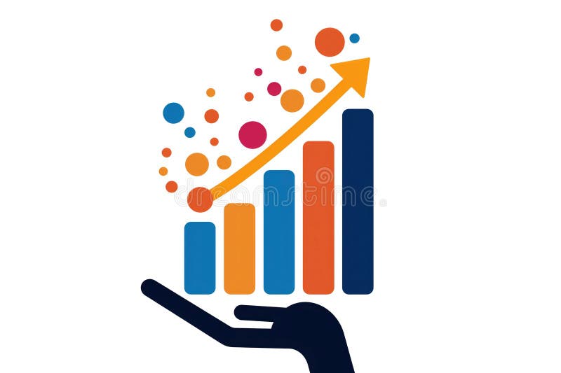 Web Icon of Increasing Bar Chart and Hand on White Background. Business ...