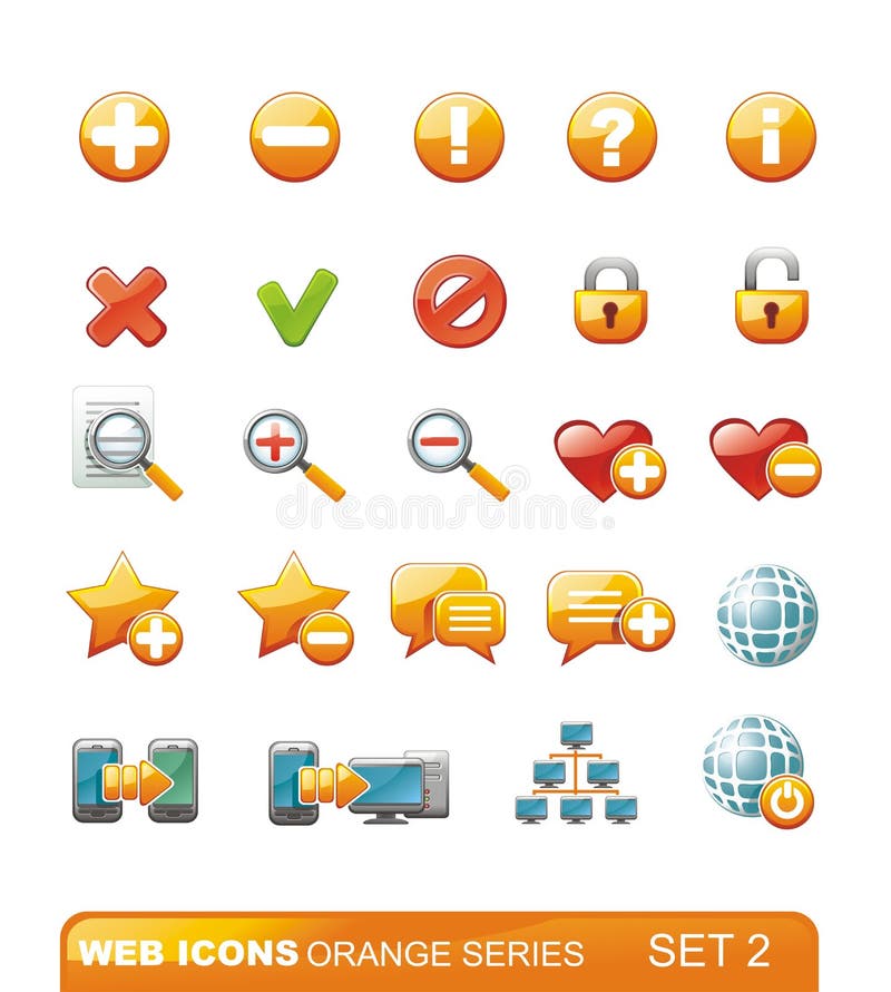 Web Icons â€“ Orange Series. Set 2 Stock Vector - Illustration of lens ...