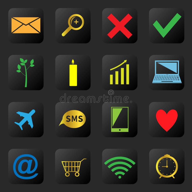 Web Icons on the Black Background Stock Vector - Illustration of ...