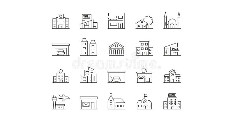 Web Icons Building in Line Style Stock Vector - Illustration of post ...