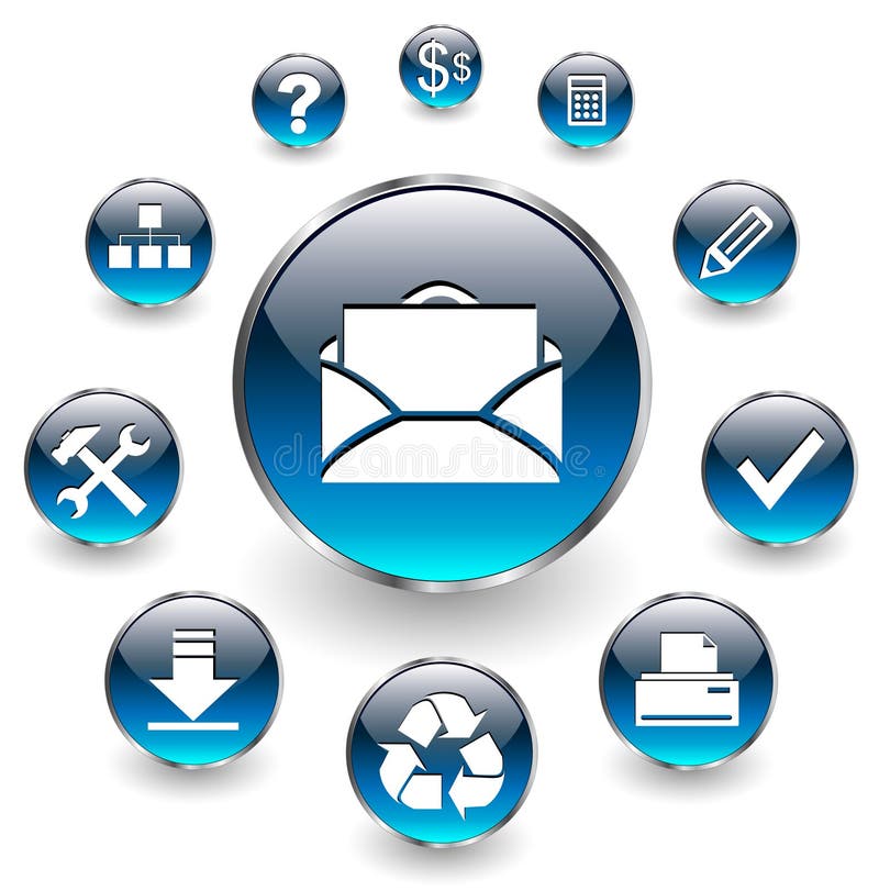Save Mail Print Icon Set Buttons Stock Vector - Illustration of ...