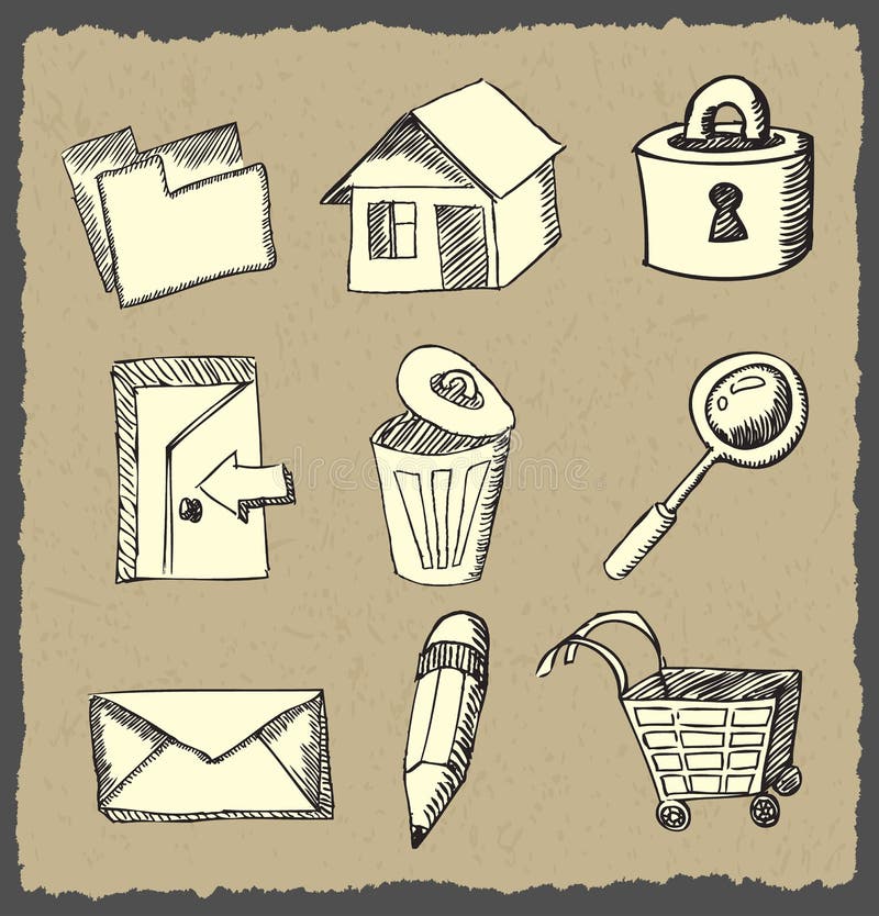 Web Icons Hand Drawn on White Stock Vector - Illustration of icons ...