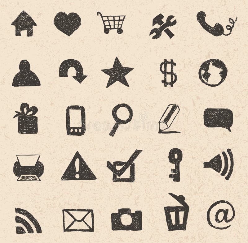 Hand-drawn icon set stock illustration. Illustration of ball - 11980622