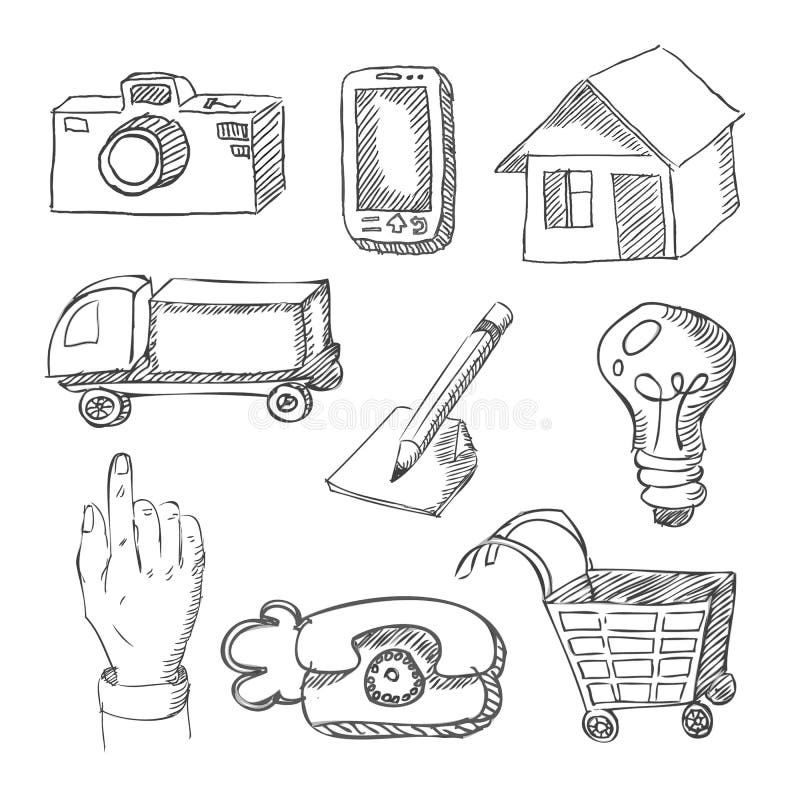 Web Icons Hand Drawn on White Stock Vector - Illustration of icons ...