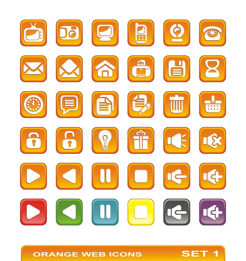 Web icons. orange. set 1 stock vector. Illustration of computer - 12428978