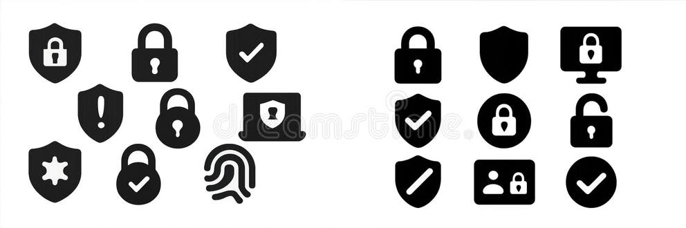 Web Icons Representing Security Features, Including Locks, Shields, and ...