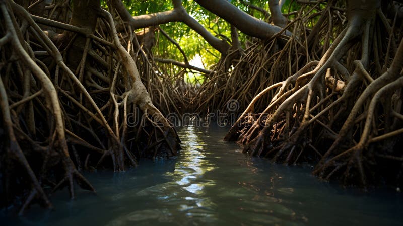 A Web of Interconnected Roots in a Vibrant Mangrove Forest Stock ...