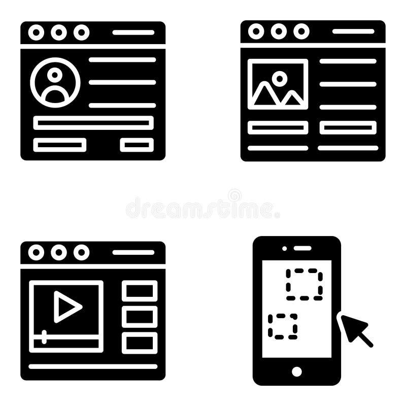 Web Wireframe Solid Vectors Pack Stock Vector - Illustration of mobile, media: 185258127