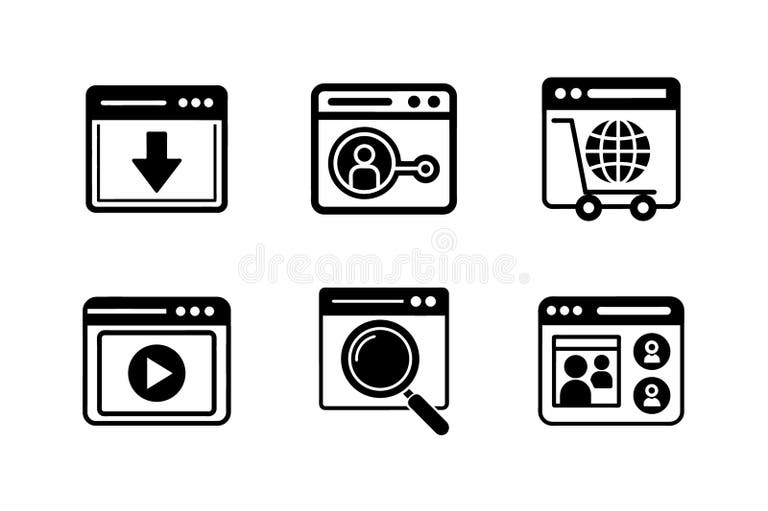 Web Interface Icon Pack – Essential Black and White Browser Action ...