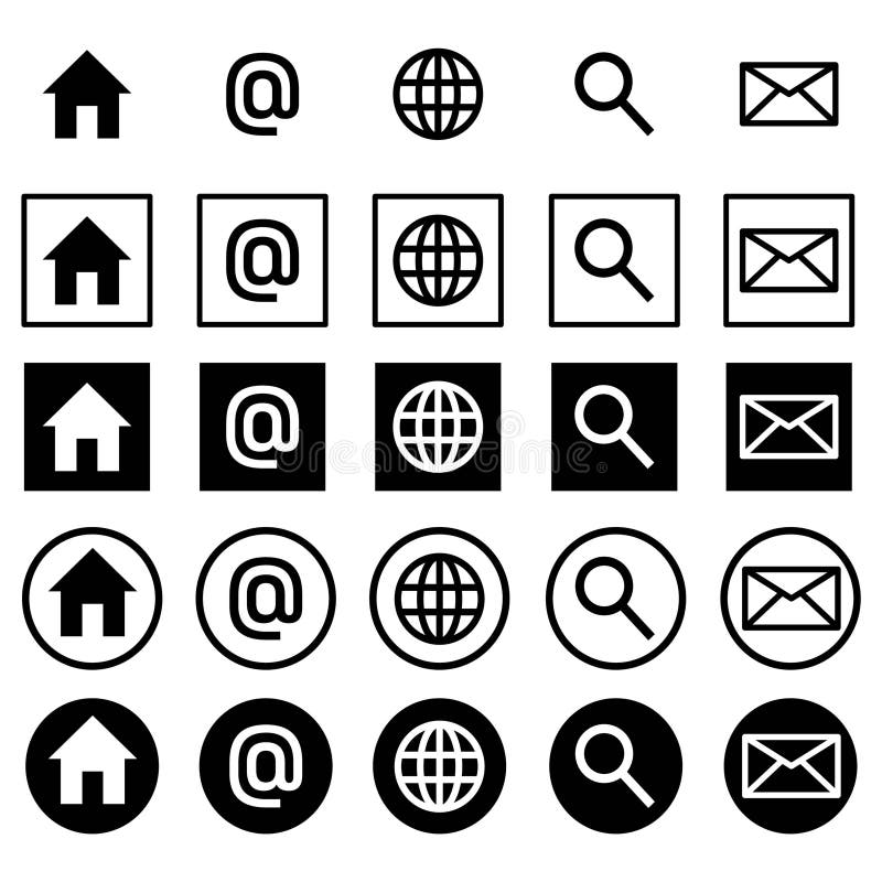 Web Interface Icons. Email and Search. Globe Home Symbols. Vector Black ...
