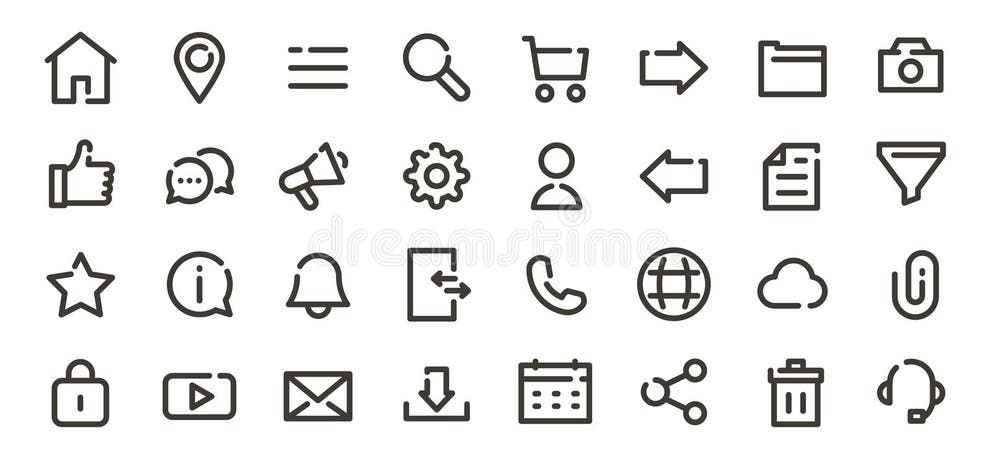 Web, Internet and Navigation Icon Set. Minimalist Linear Symbols for ...