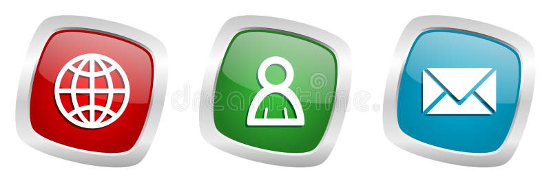 Web and Internet Vector Icons, Globe, User and Email Silver Metallic ...