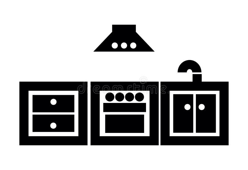 Kitchen Furniture Set of Icons. Vector Black Isolated Stock ...