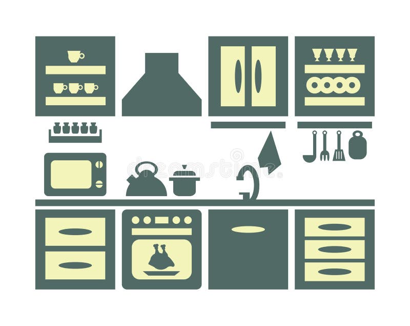 Kitchen Furniture Set. Vector Color Isolated Stock Illustration ...