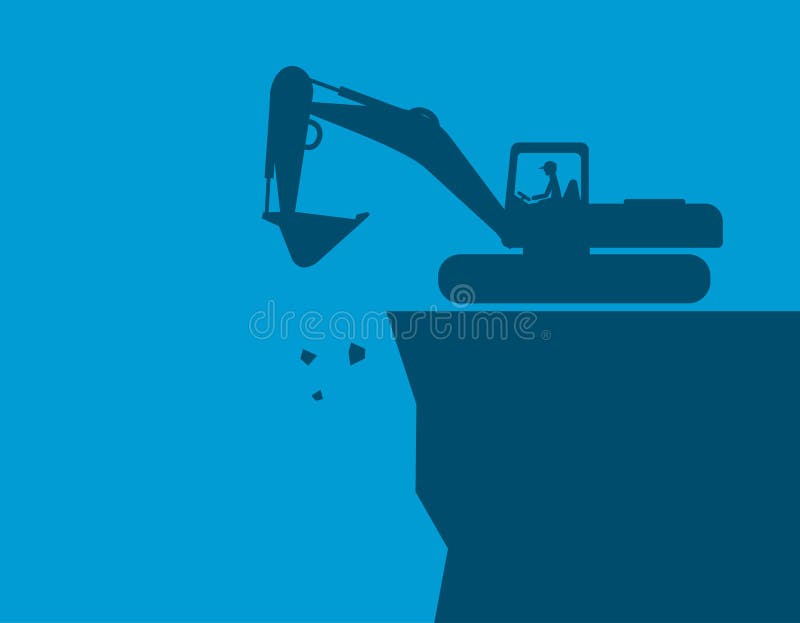 Large Excavator on the Cliff Silhouette Stock Vector - Illustration of ...