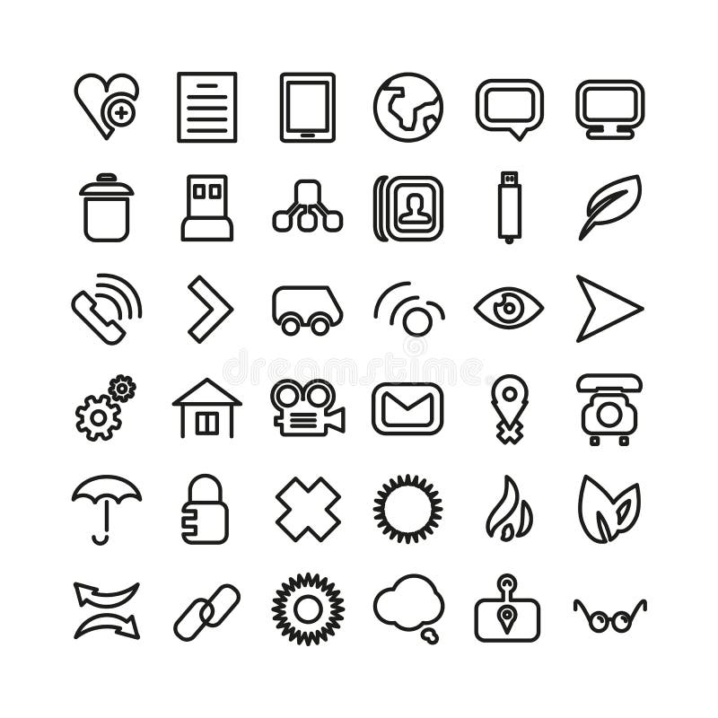 Web Line Icon Set. Thin Icons Stock Vector - Illustration of isolated ...