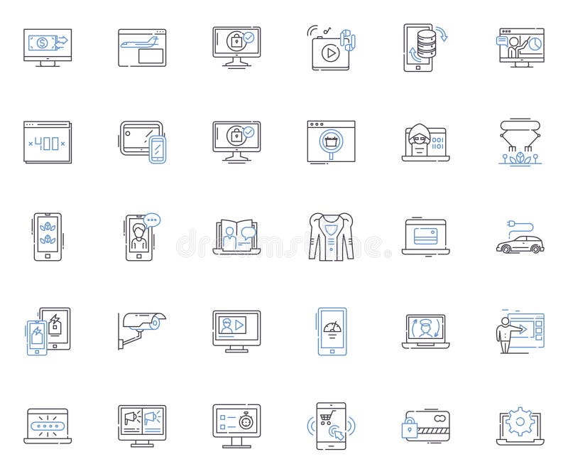 Web Line Icons Collection Browser Html Css Javascript Server Hosting Domain Vector And
