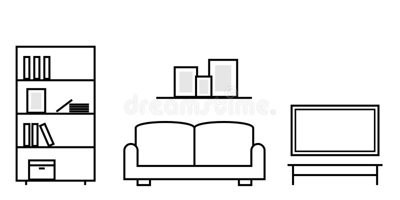 Web Living Room Outline Interior Stock Vector - Illustration of ...
