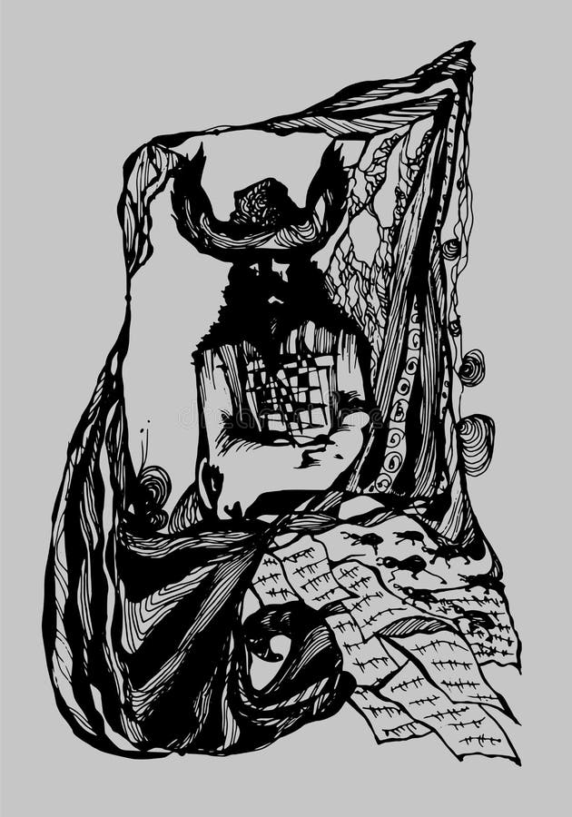 A Man in a Hat Abstract Hand Drawn Graphic Composition. Vector Stock ...