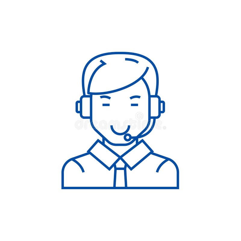 Man with Headset Line Icon Concept. Man with Headset Flat Vector Symbol ...