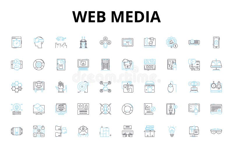 Web Media Linear Icons Set. Streaming, Blogging, Socializing, Podcasts ...