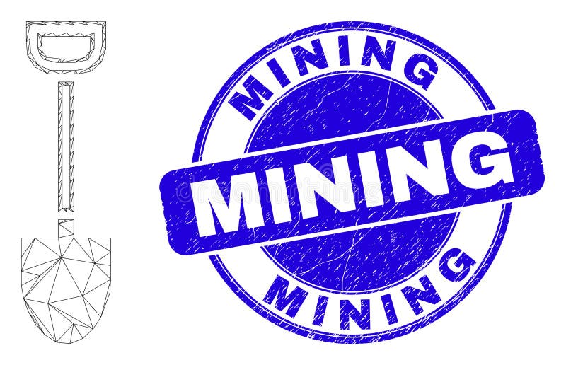 Blue Distress Mining Stamp Seal and Web Mesh Shovel Stock Vector ...